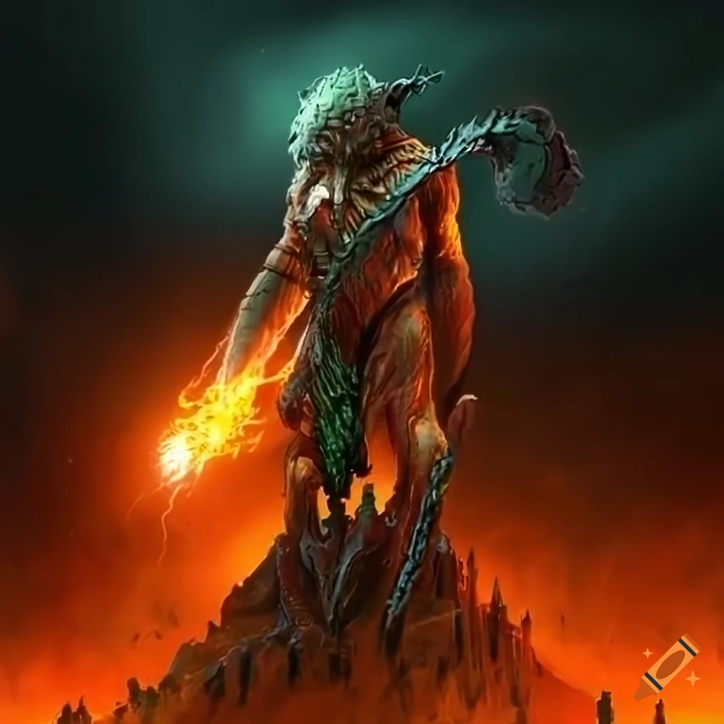 Imagine a dystopian wasteland consumed by raging fires and thunderous ...