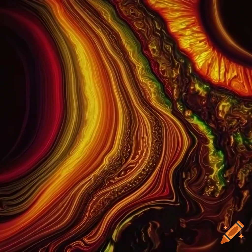 Hyper realistic photography, abstract hypnotic illusion of gold lava ...