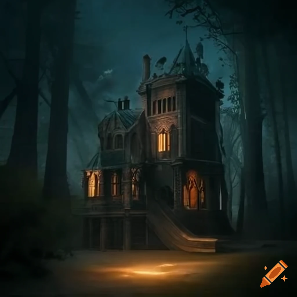 Southern gothic mansion surrounded by mysterious swamp in stage design ...