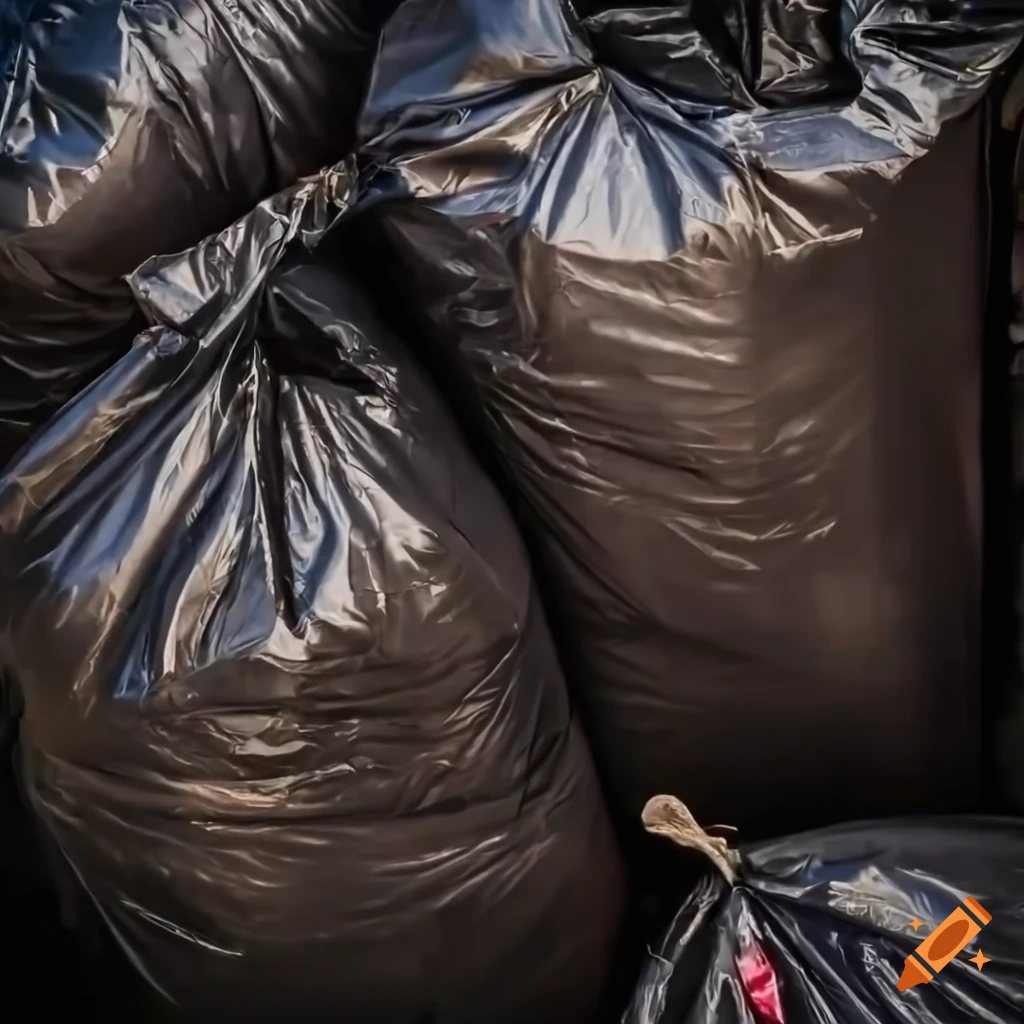 High angle view of overflowing garbage bags in a dumpster on Craiyon