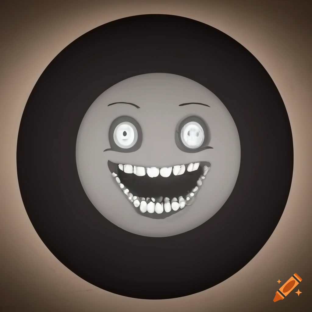 Giant floating round black and gray face with big black empty eyeholes ...
