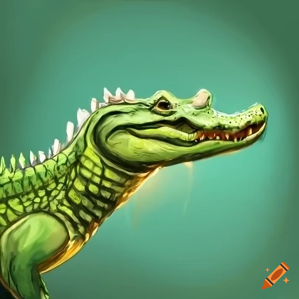 A green alligator with yellow rhinoceros horns