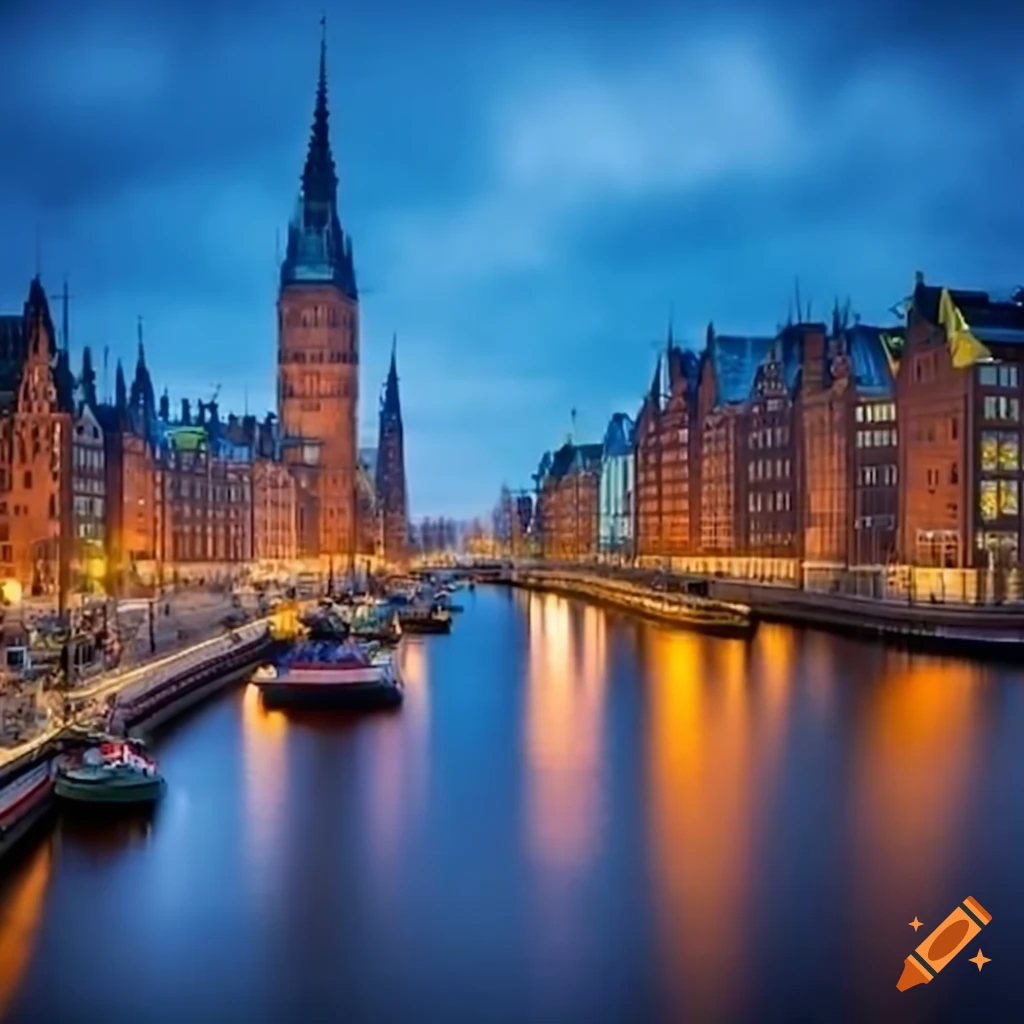 Quaint waterfront village resembling hamburg with charming houses and ...