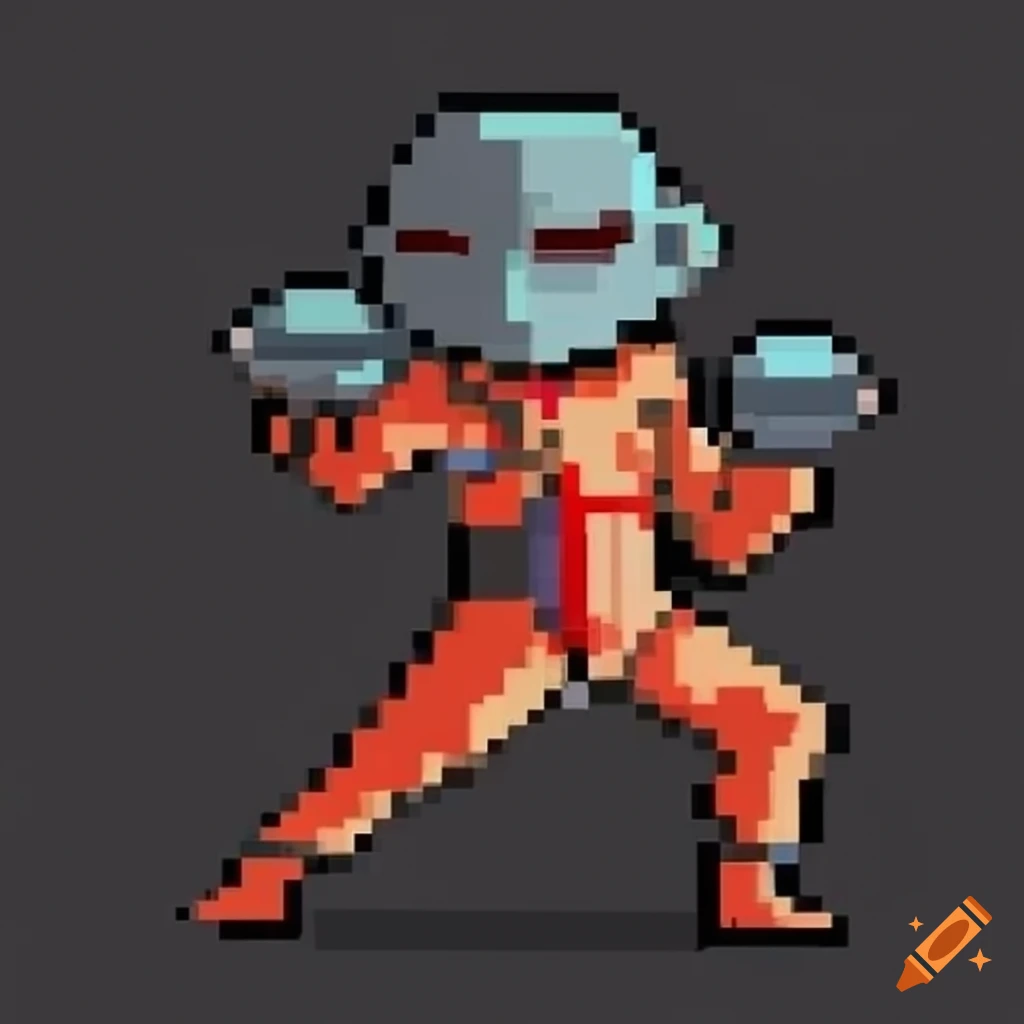 Pixel art character in sharp suit ready for a fight