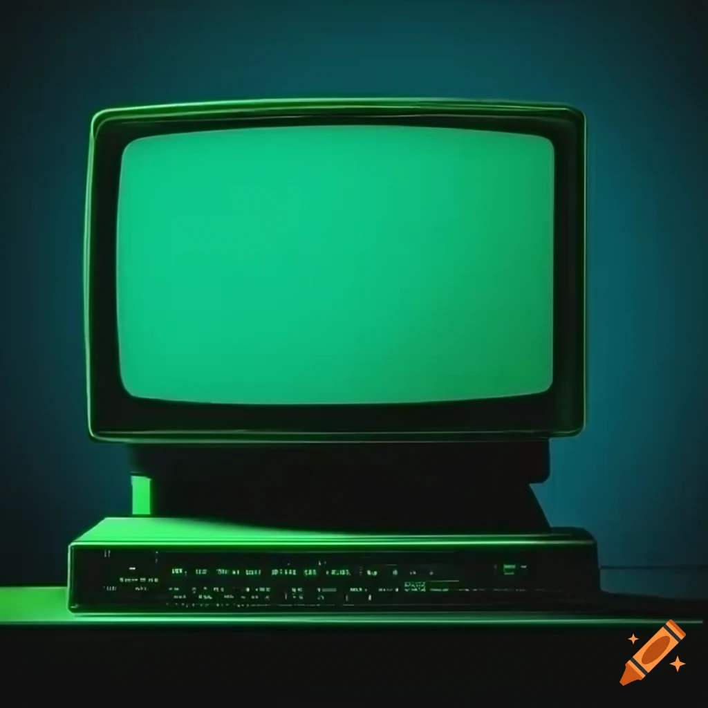 Vintage computer screen showing a terminal glowing green. the computer ...