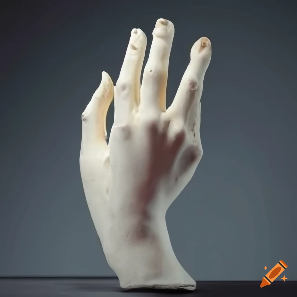 White plaster cast of a woman's hand
