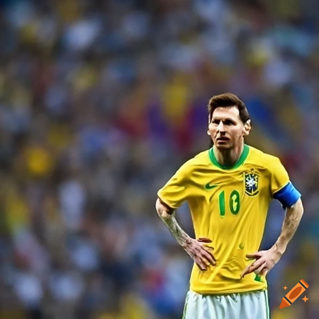 An image of lionel messi wearing the uniform of the brazilian national ...