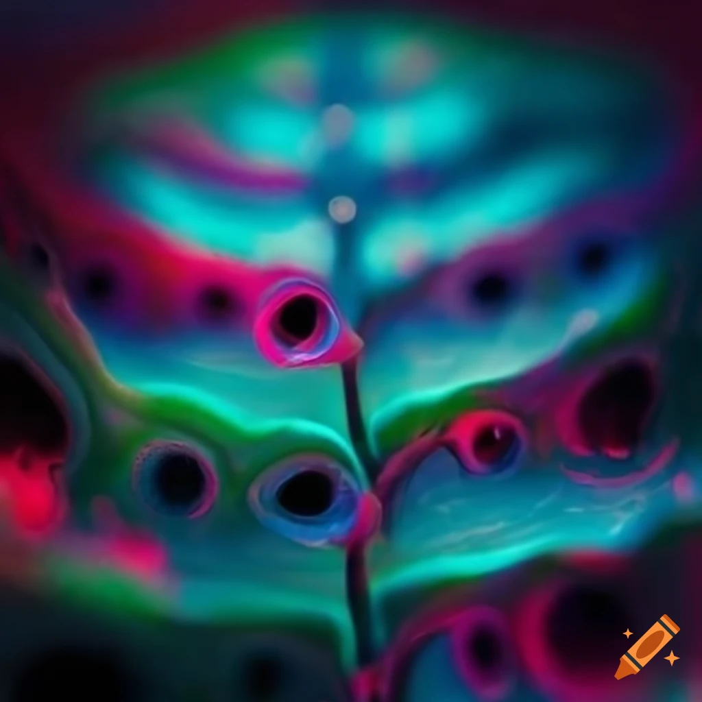 An otherworldly cybernetic plant emitting vibrant neon hues on Craiyon