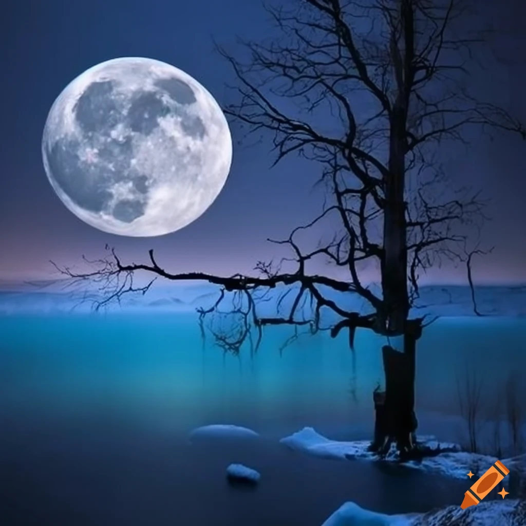 Ice and night, full moon on Craiyon