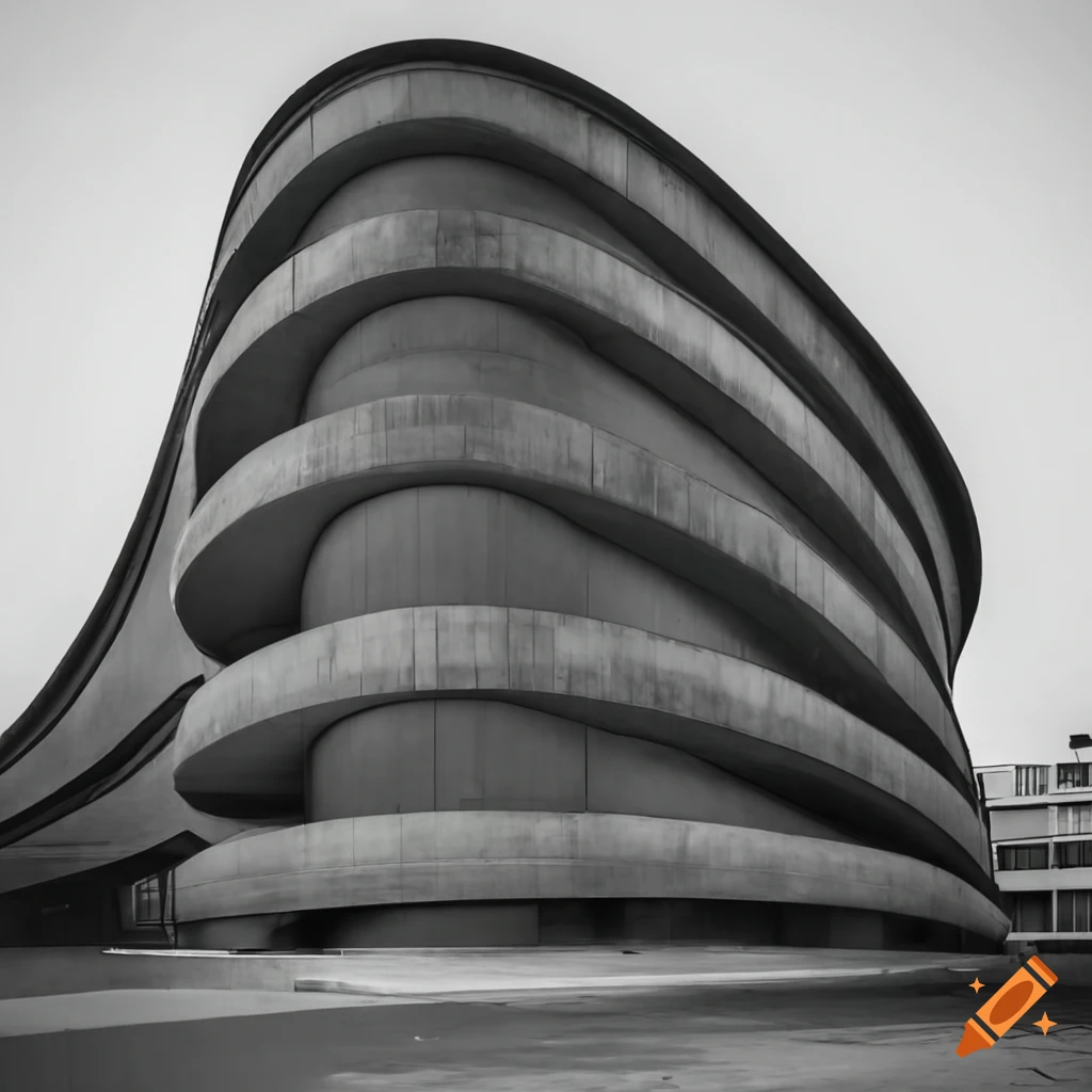Gigantic Curvilinear Brutalist-style building on Craiyon