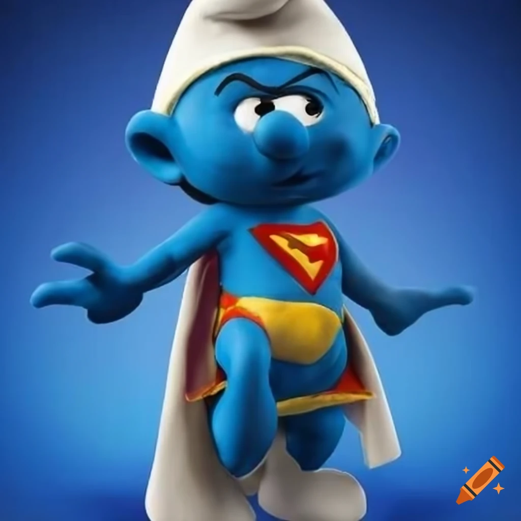 A blue-skinned smurf superhero wearing a vibrant outfit on Craiyon