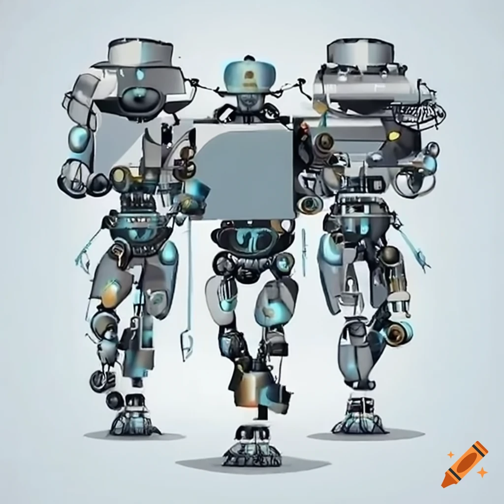 Robots marching with banners saying "Robots Unite!" on Craiyon