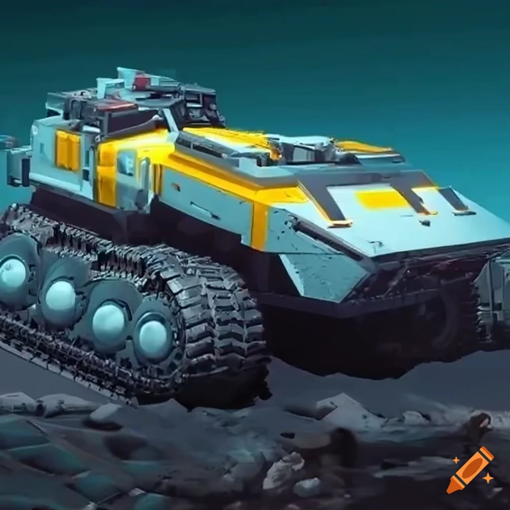 Crew standing beside vehicle, tracked crawler vehicle, designed for ...