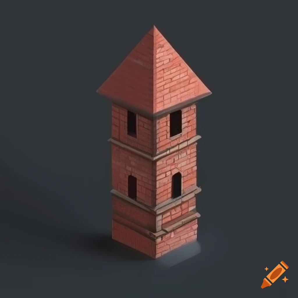 Teutonic brick isometric watchtower tile black background on Craiyon