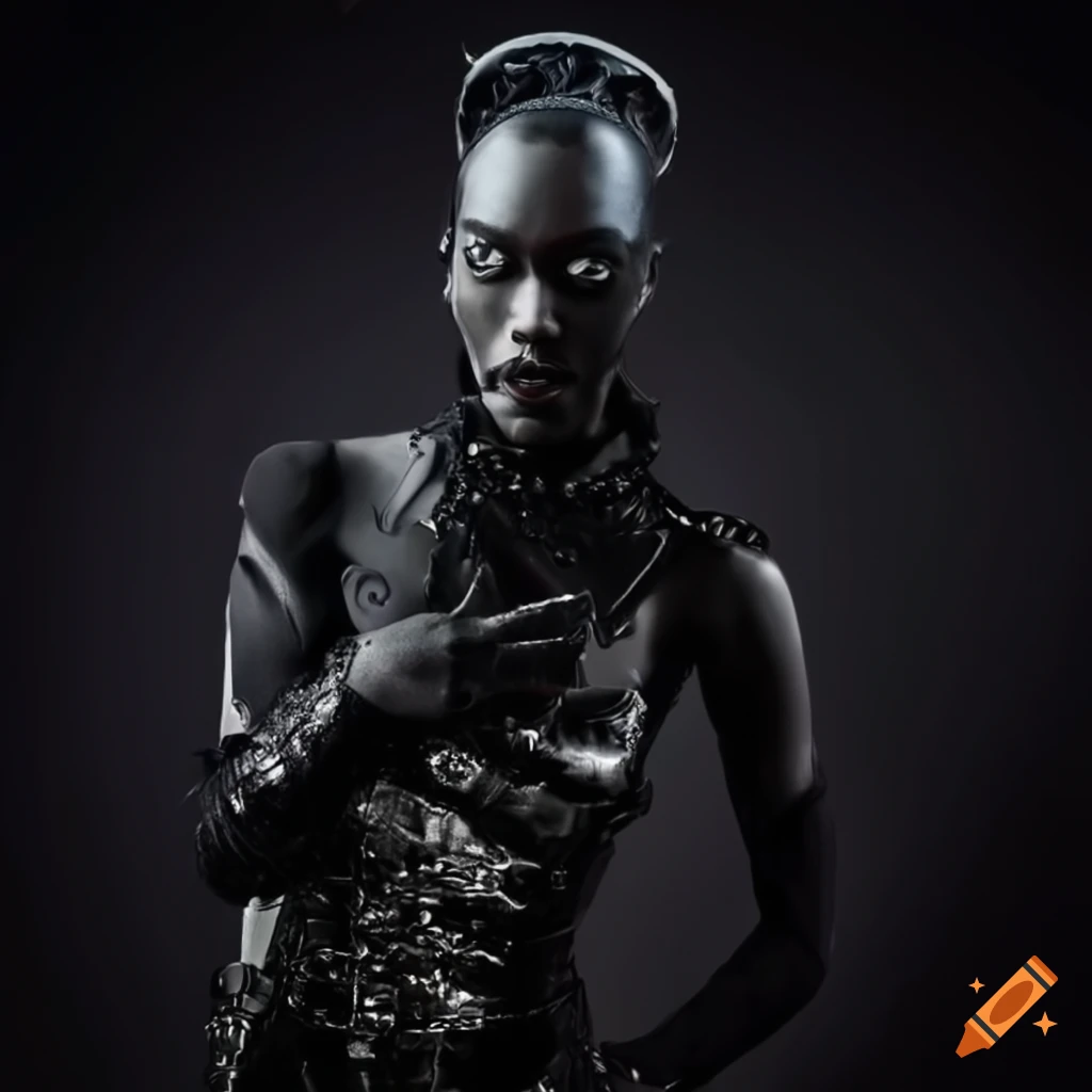 A black cyborg with punk fashion, showing full body on Craiyon