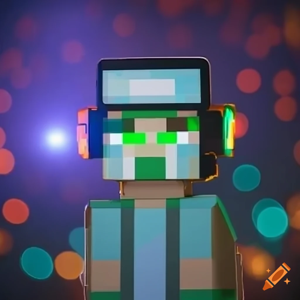 Minecraft man 3d image , wearing head phone