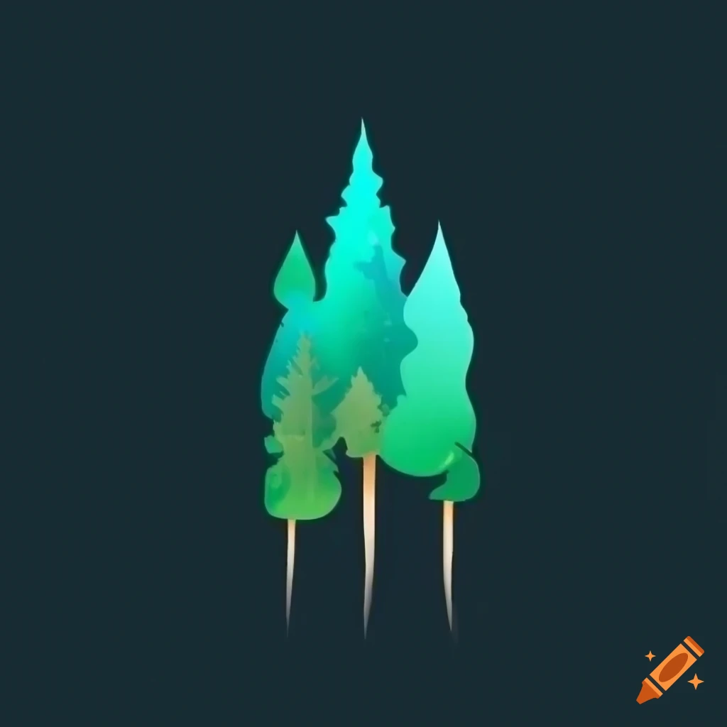 Logo with forest and energies, minimalistic, magical, elemental