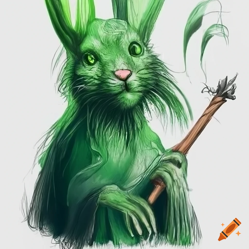 Green rabbit headed wizard