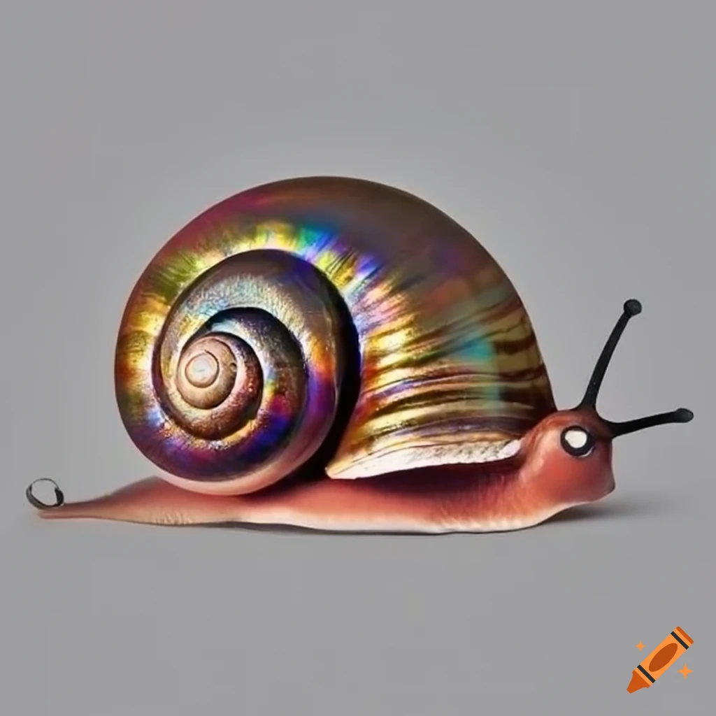 A snail with a shell made of shiny metal