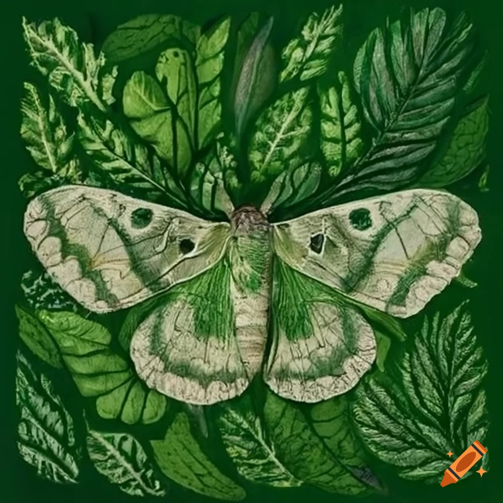 Moth made of leaves in a green landscape on Craiyon
