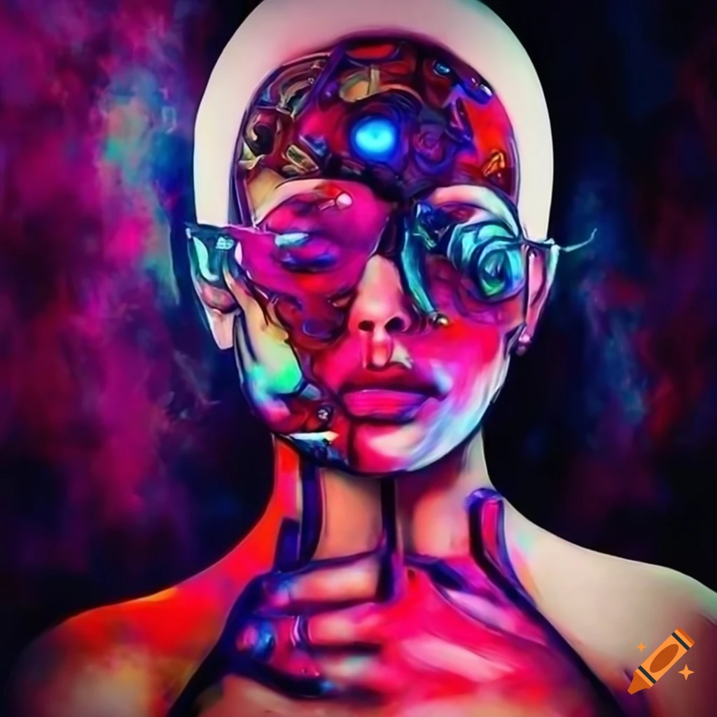 Airbrush painting of a futuristic cyborg with edgy fashion on Craiyon
