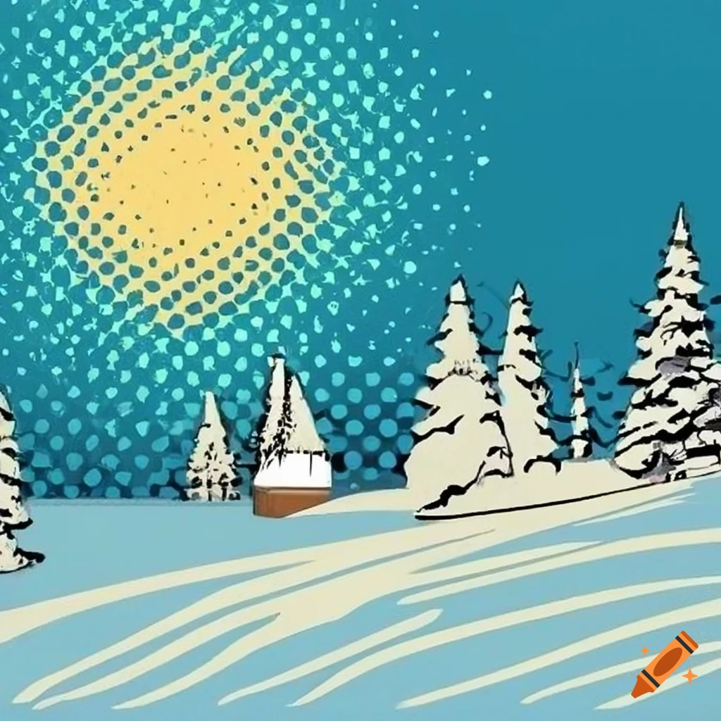 Wintertime scenery in pop art style