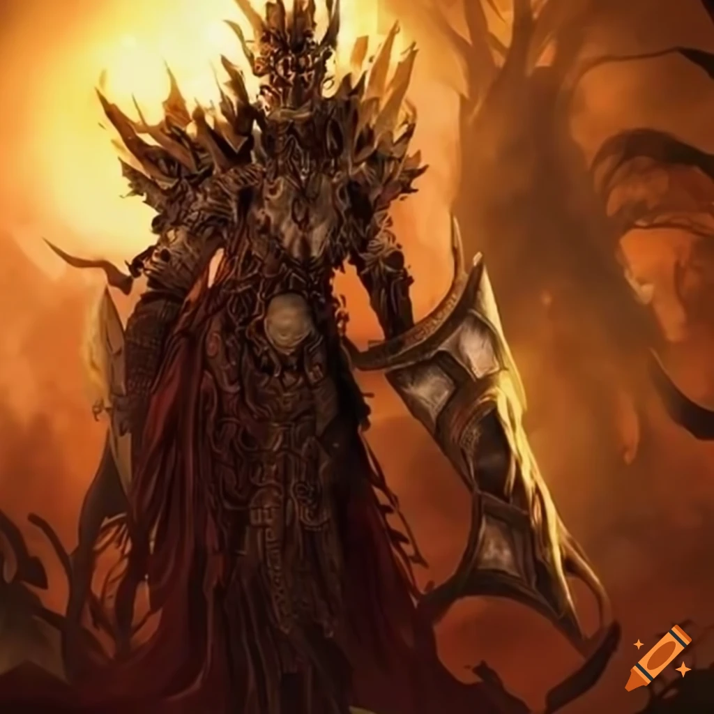 A fierce warrior adorned in bone armor under the blazing sun