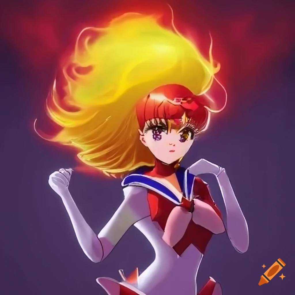 Sailor Mars, from Sailor Moon, with yellow hair and a flaming aura, 90s ...