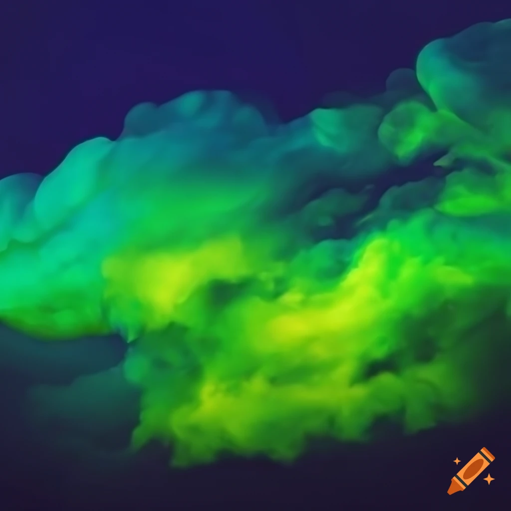 Green acid clouds raining on a dark blue background