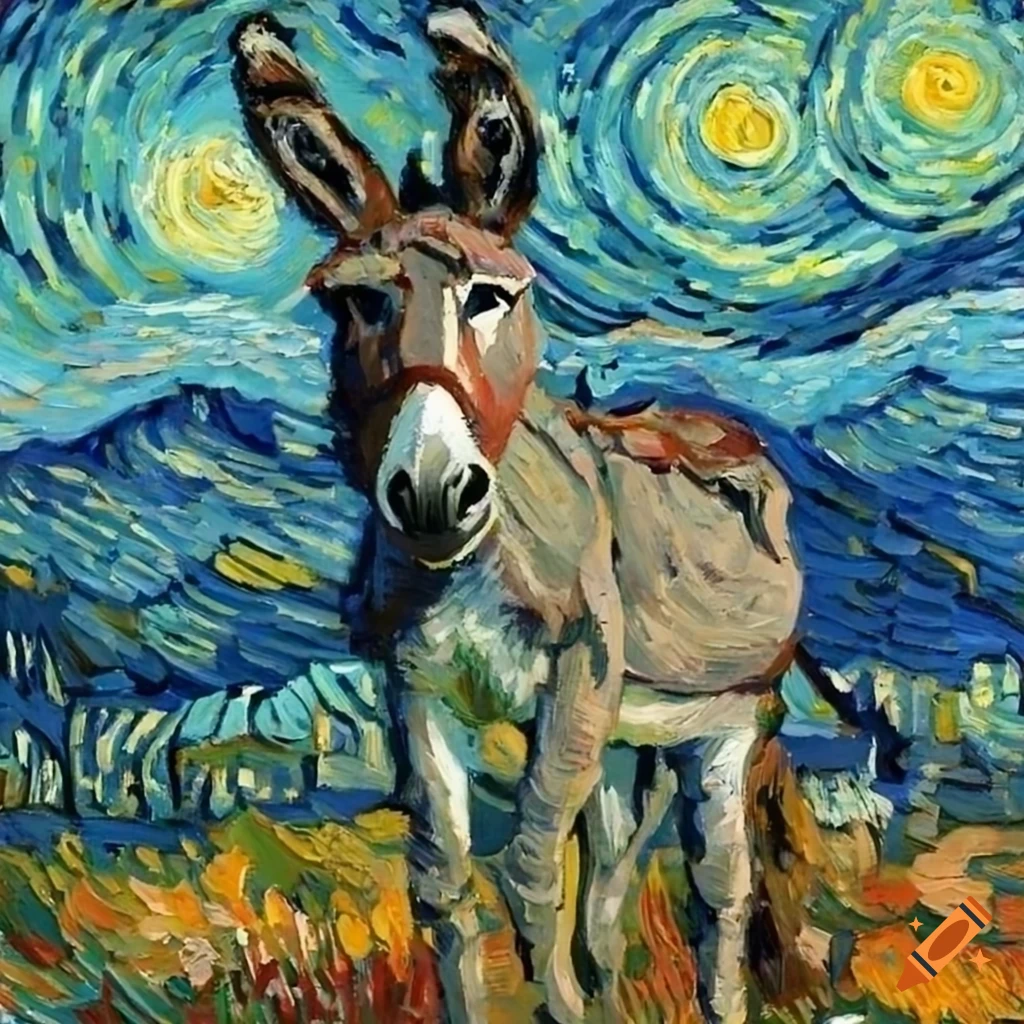 Gray donkey in the rhodope mountains, oil painting in the style of van ...