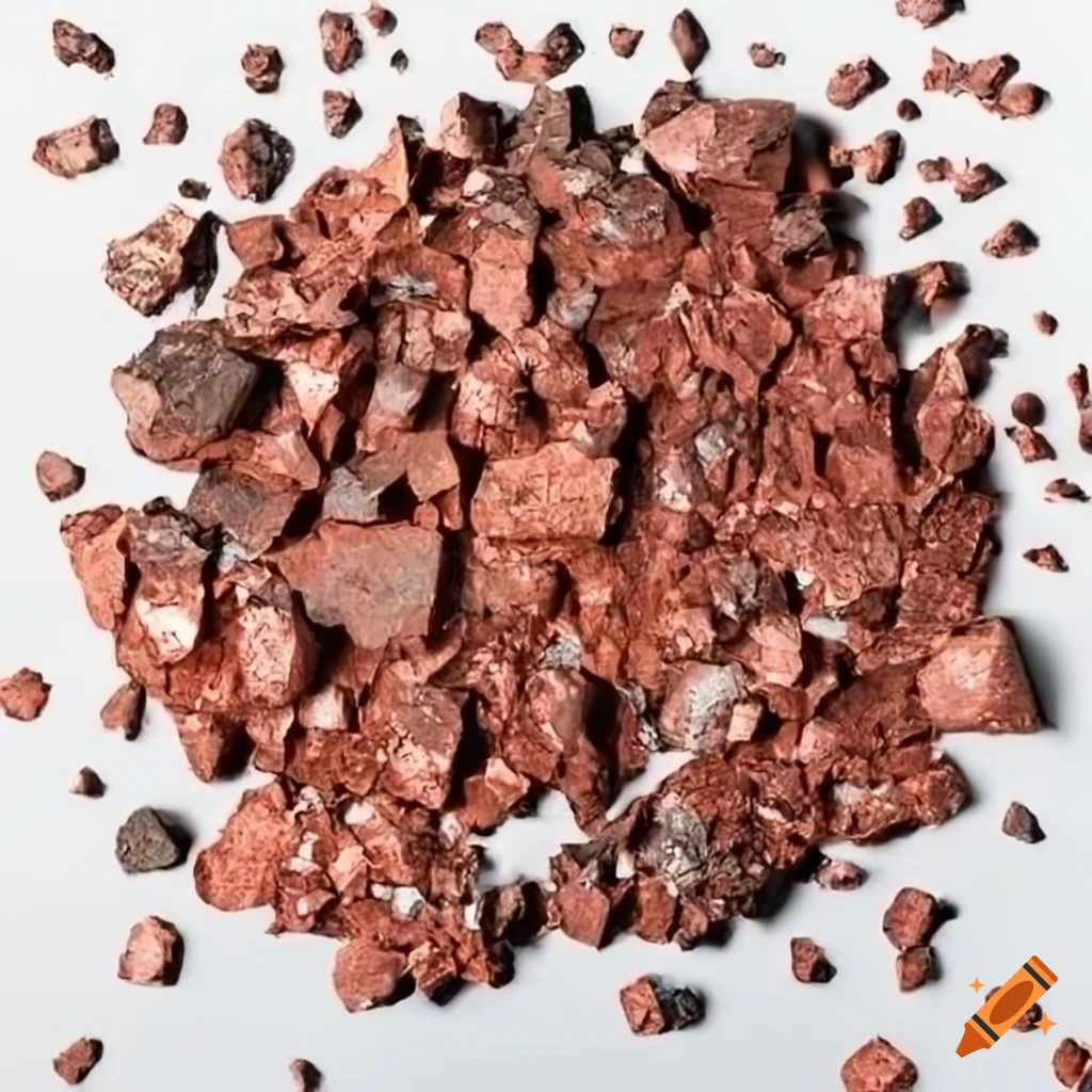 Pile of copper ore from a top down perspective against a white background