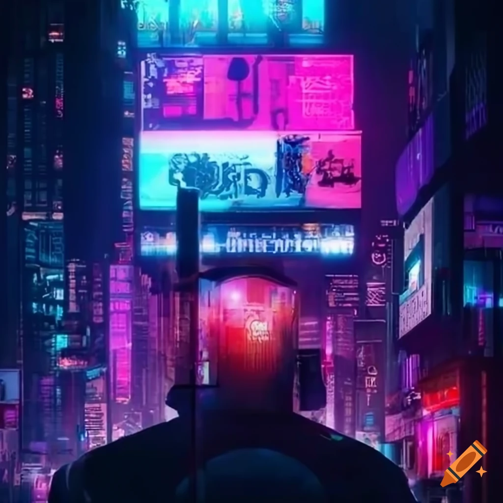 Cyberpunk advertisement billboard saying the word "mute"