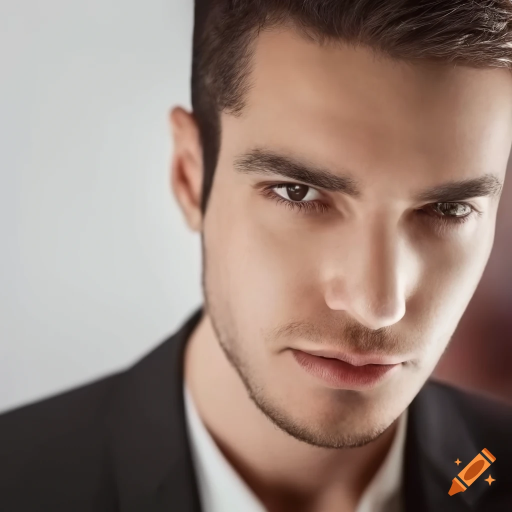 Attractive charming italian man with broad shoulders in a dark suit in ...