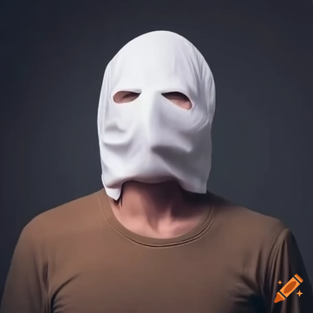 Man concealed by an adherent full white cloth mask