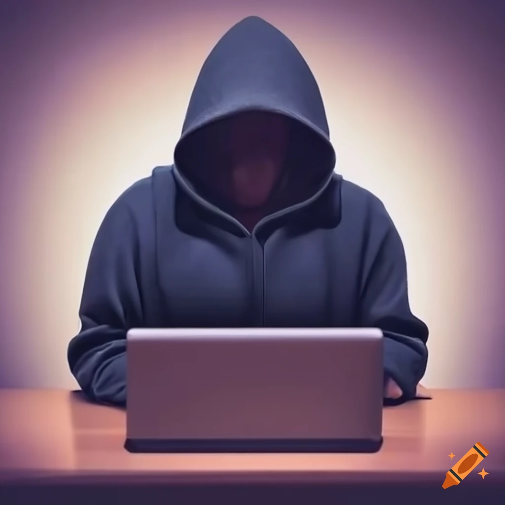 A person wearing a hoodie typing on a laptop on Craiyon