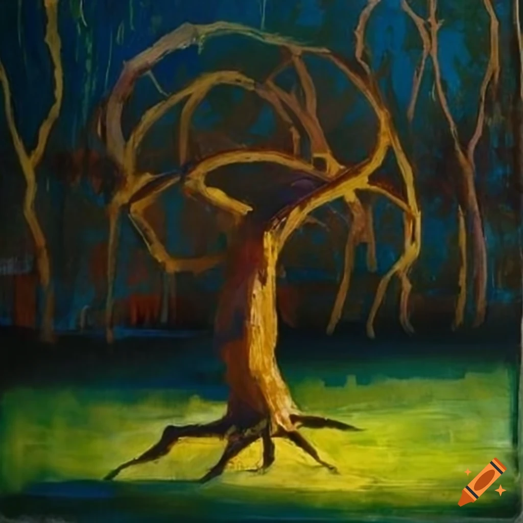 Dancing trees at night by peter doig
