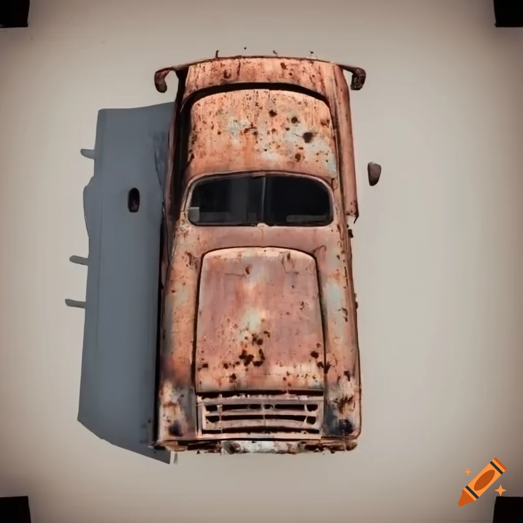Rusty truck against a white background from a top down perspective on ...