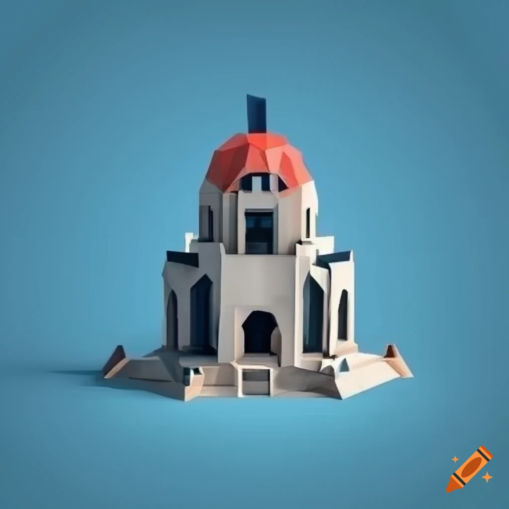 Monumento a la revolucion estilo low poly 3d simple icono color azul y ...