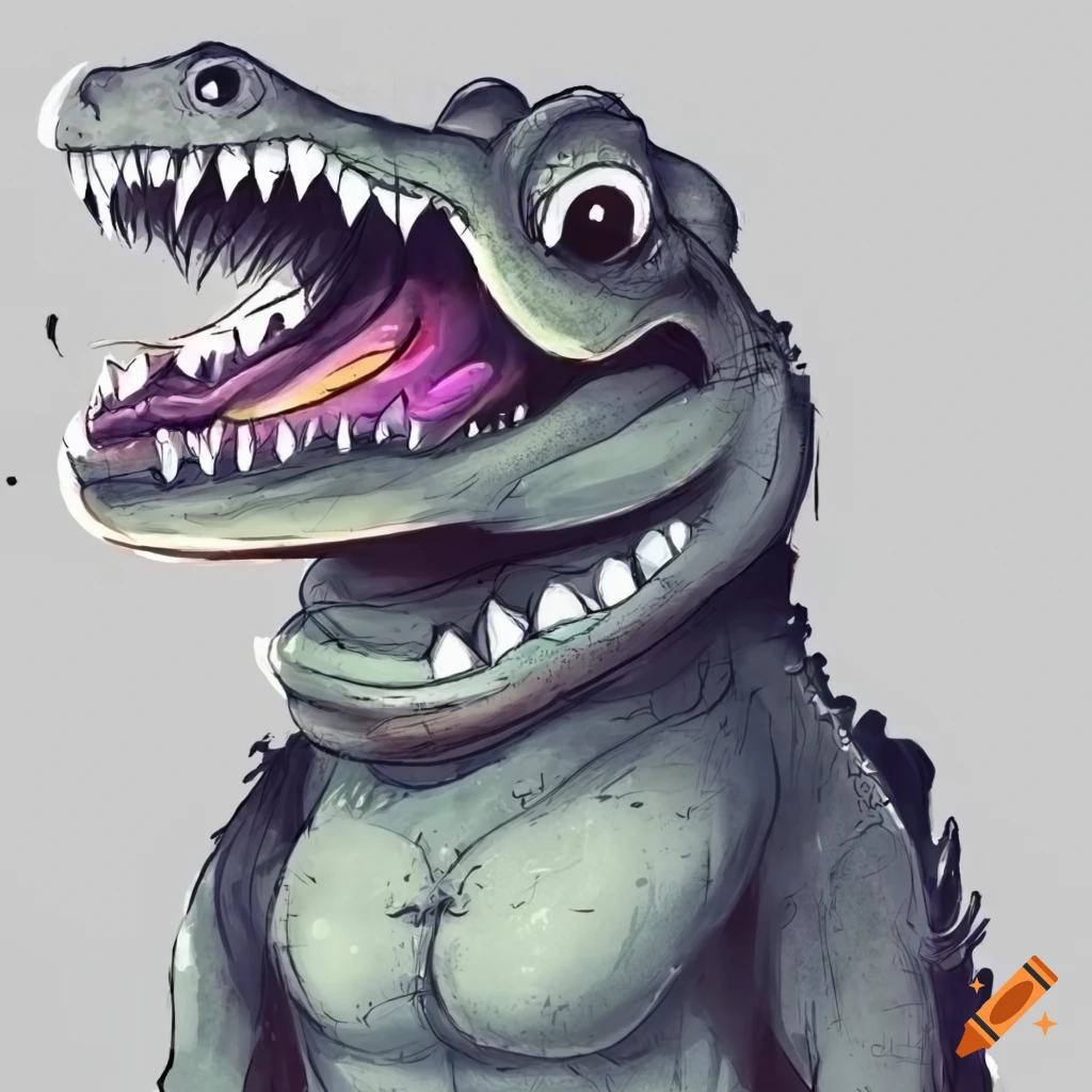 Creepy gray alligator toon anthropomorphic