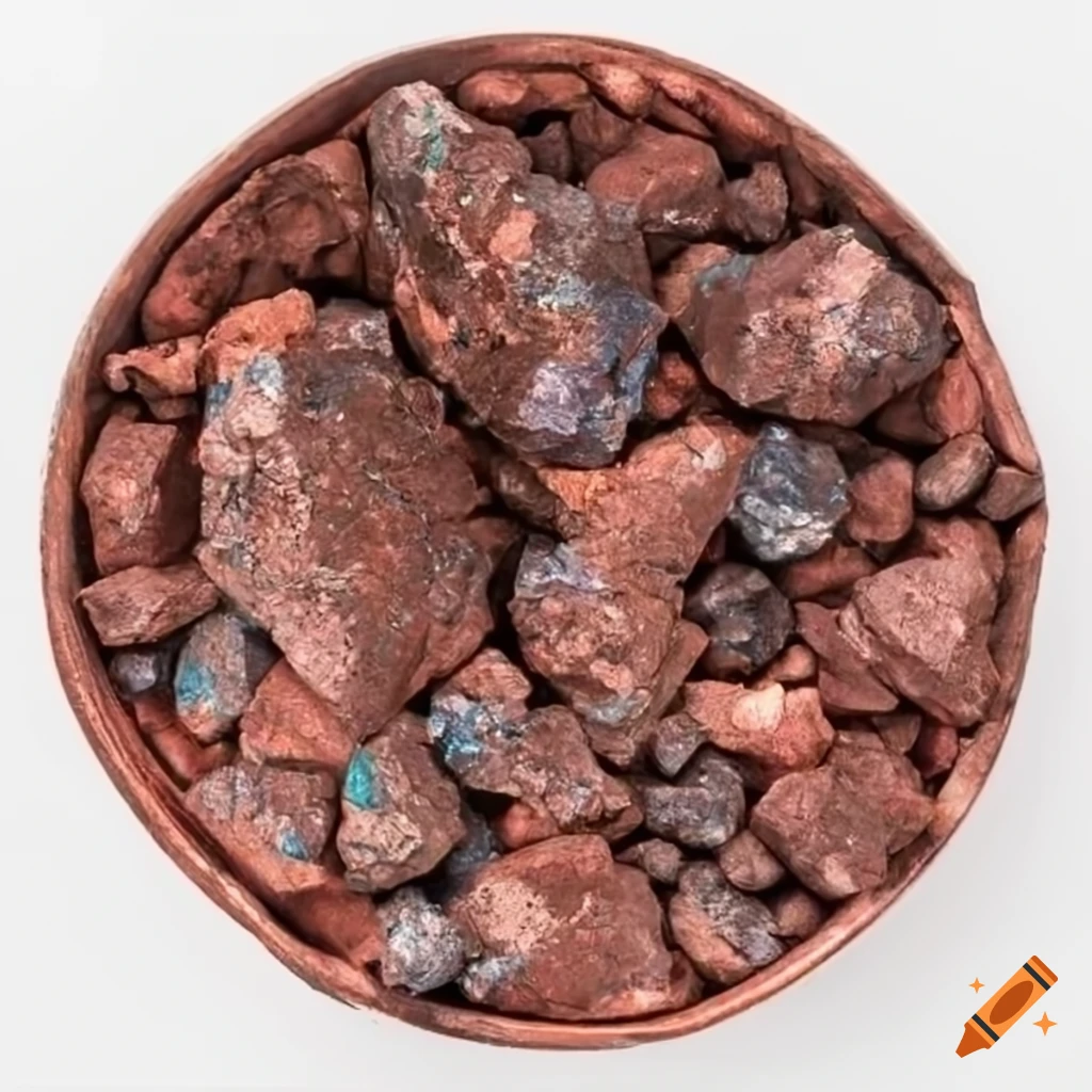 Pile of copper ore from a top down perspective against a white ...