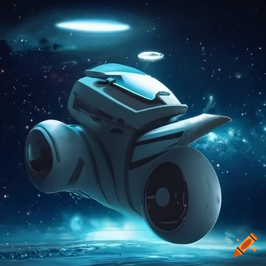 A futuristic motorcycle roaming in space