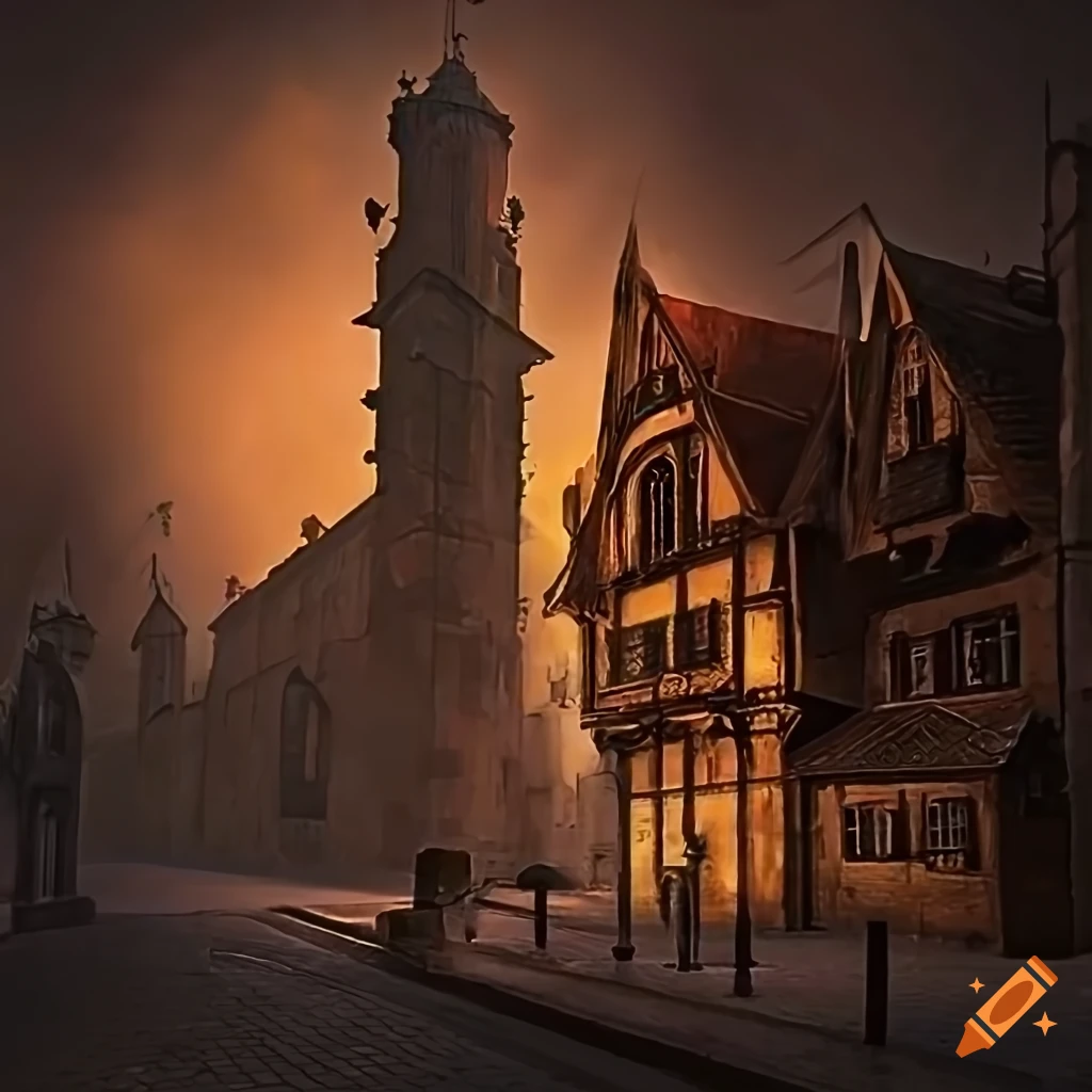 Normal building, medieval vibe, street scene on Craiyon