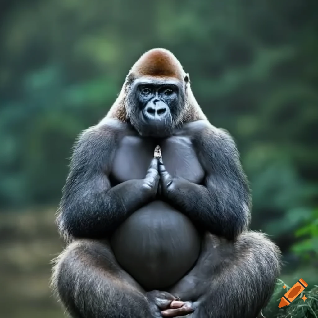 MEDITATING GORILLA doing love and peace with his hand on Craiyon