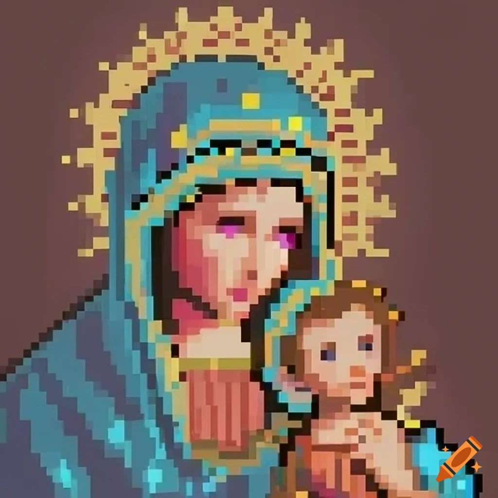 Virgin mary pixelated style on Craiyon