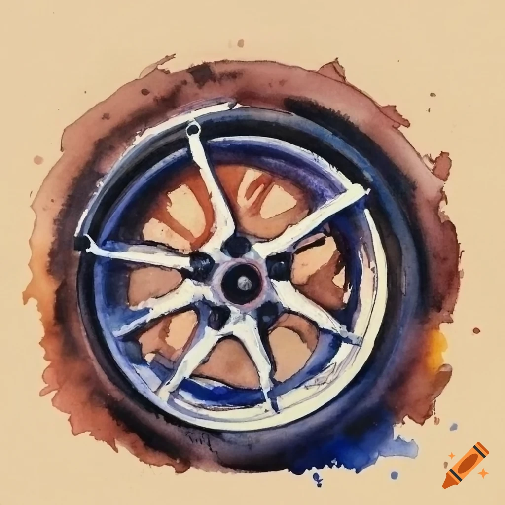 A watercolour painting of wheels on Craiyon