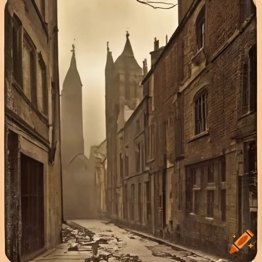 1700s london court yard photo wet muddy streets medieval sun rise low shot