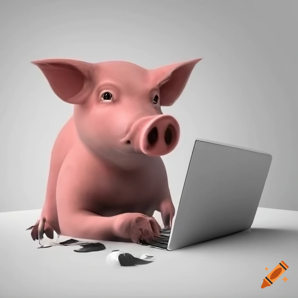 3D render of a pig using a computer, on a white backdrop on Craiyon