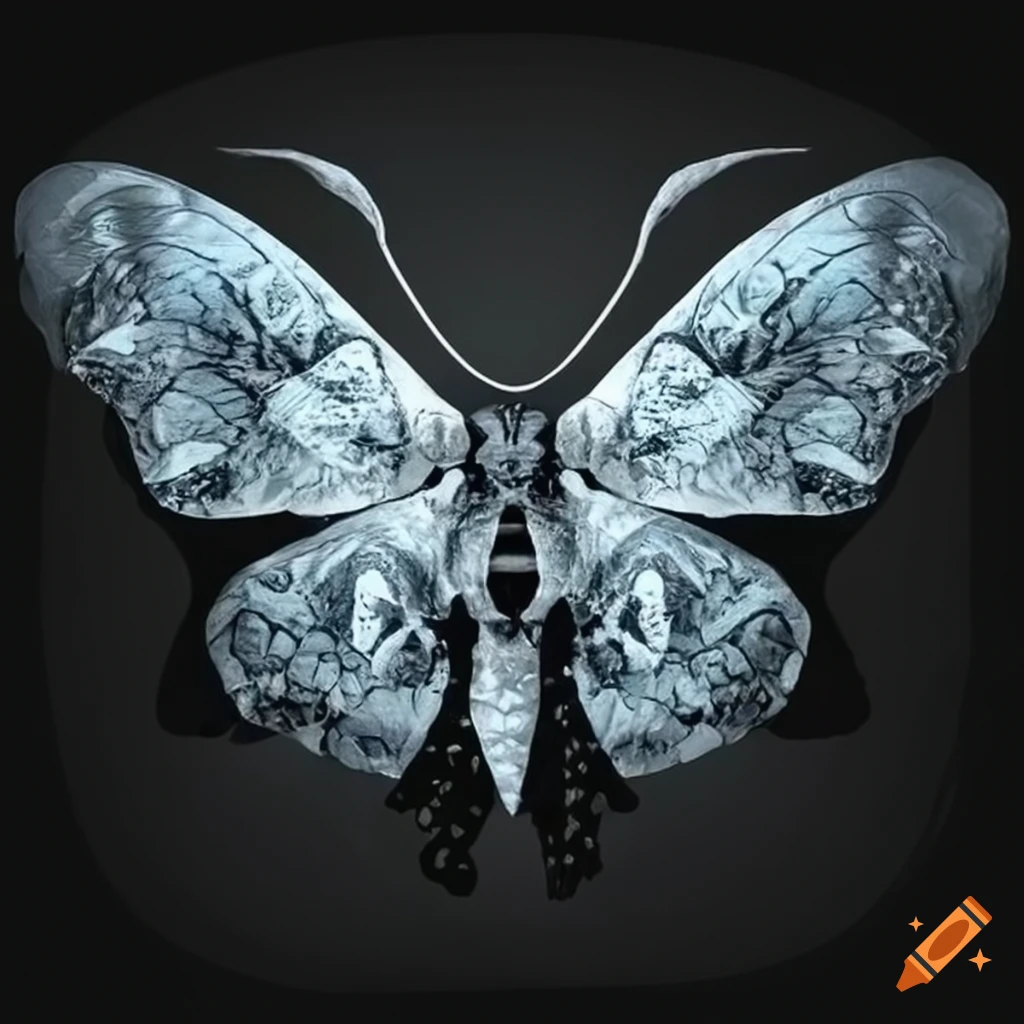 Ice scylpture of a moth with icy background like a cave on Craiyon