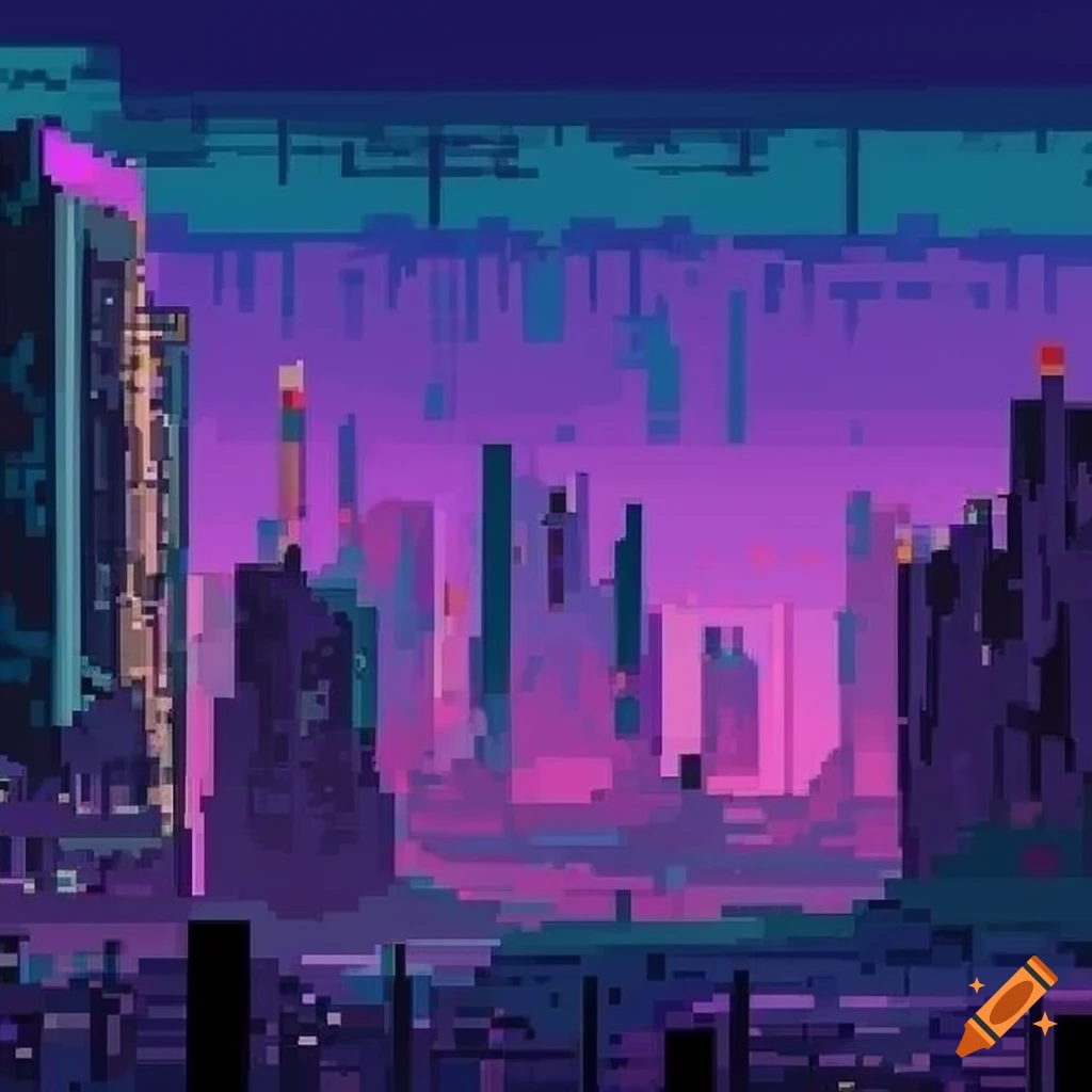 Cyberpunk landscape pixel art