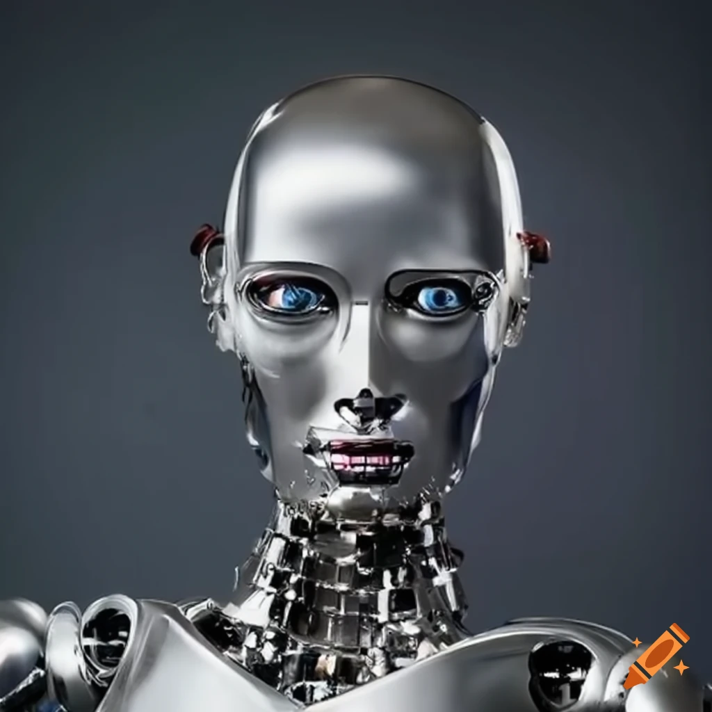 Beautiful humanoid robot made of polished metal